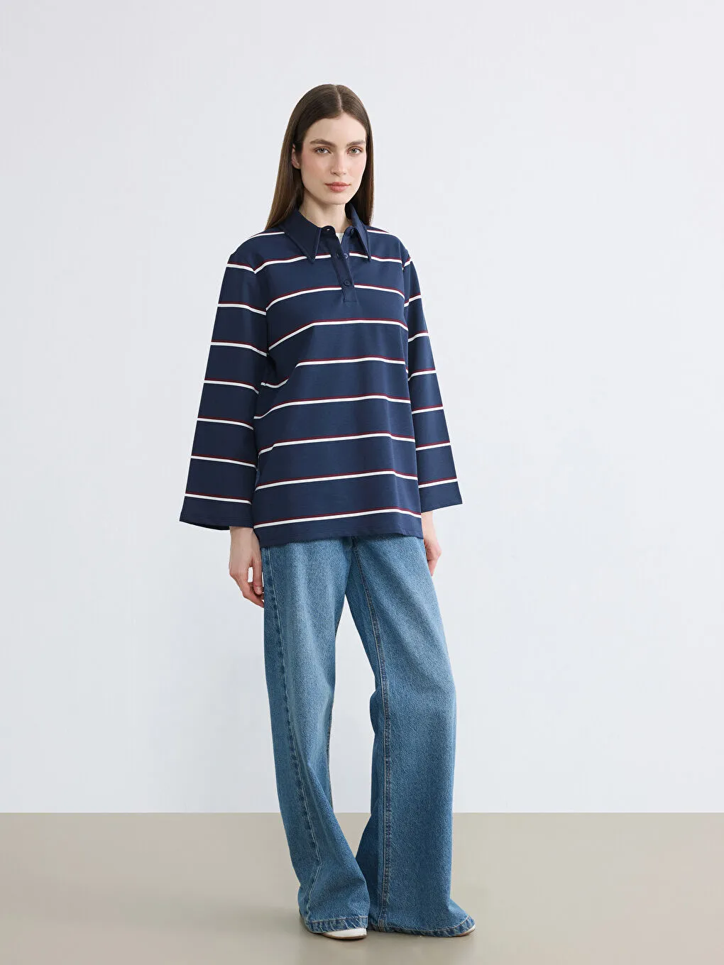 LCW Modest Prugasta Ženska Tunika Sa Polo Kragnom U Oversize Kroju
