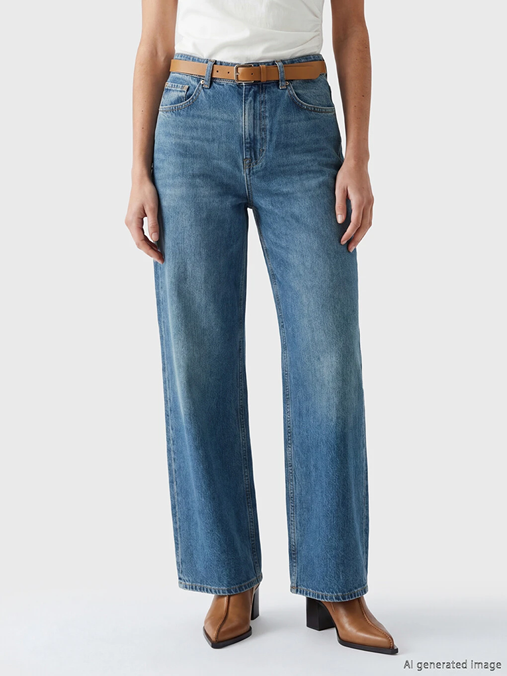 LCW Jeans Ženske Farmerke Sa Kaišem, Visokog Struka I Širokih Nogavica
