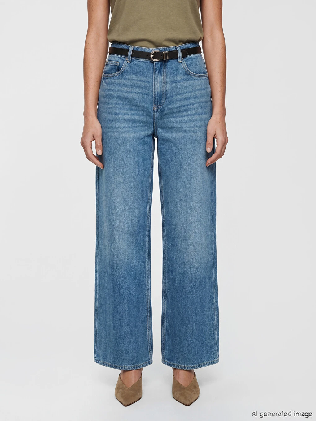 LCW Jeans Ženske Farmerke Sa Kaišem, Visokog Struka I Širokih Nogavica