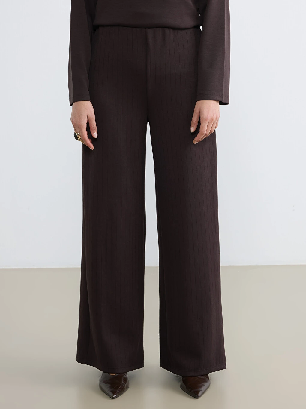 LCW Modest Pantalone Sa Visokim Strukom, Prugaste, Širokih Nogavica Za Žene