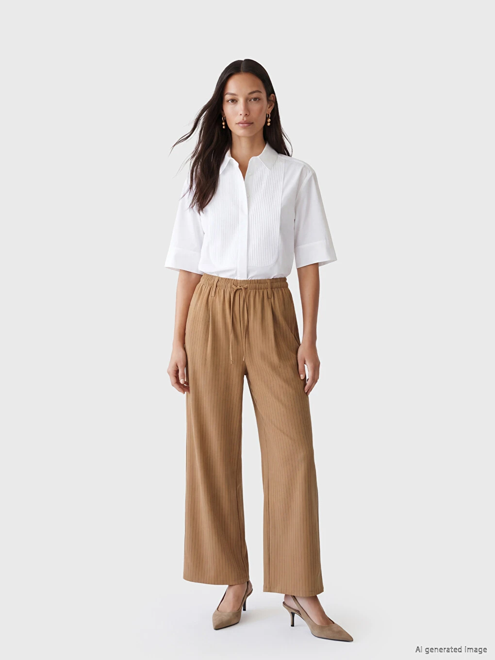 LCWAIKIKI Classic Ženske Plisirane Prugaste Pantalone Sa Elastičnim Strukom