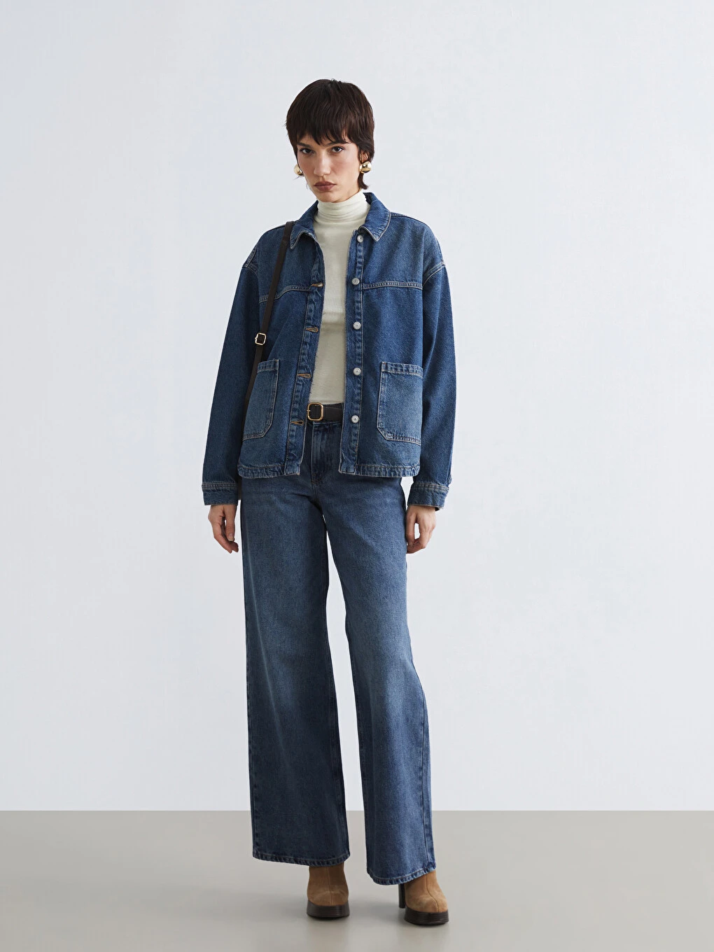 LCW Vision Oversized Ženska Teksas Jakna Sa Kragnom Košulje