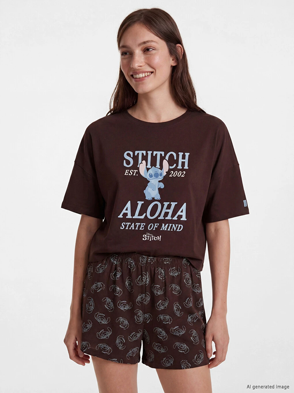 LCW Young Ženski Kratki Komplet Pidžame Sa Stitch Printom
