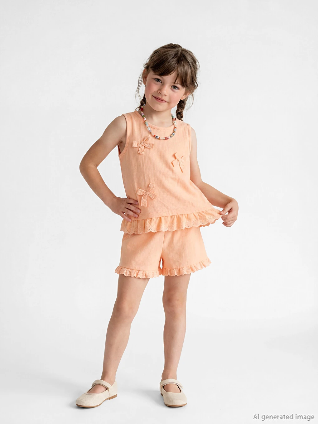LCW Kids Devojački Komplet Bluza I Šorts Sa Mašnom