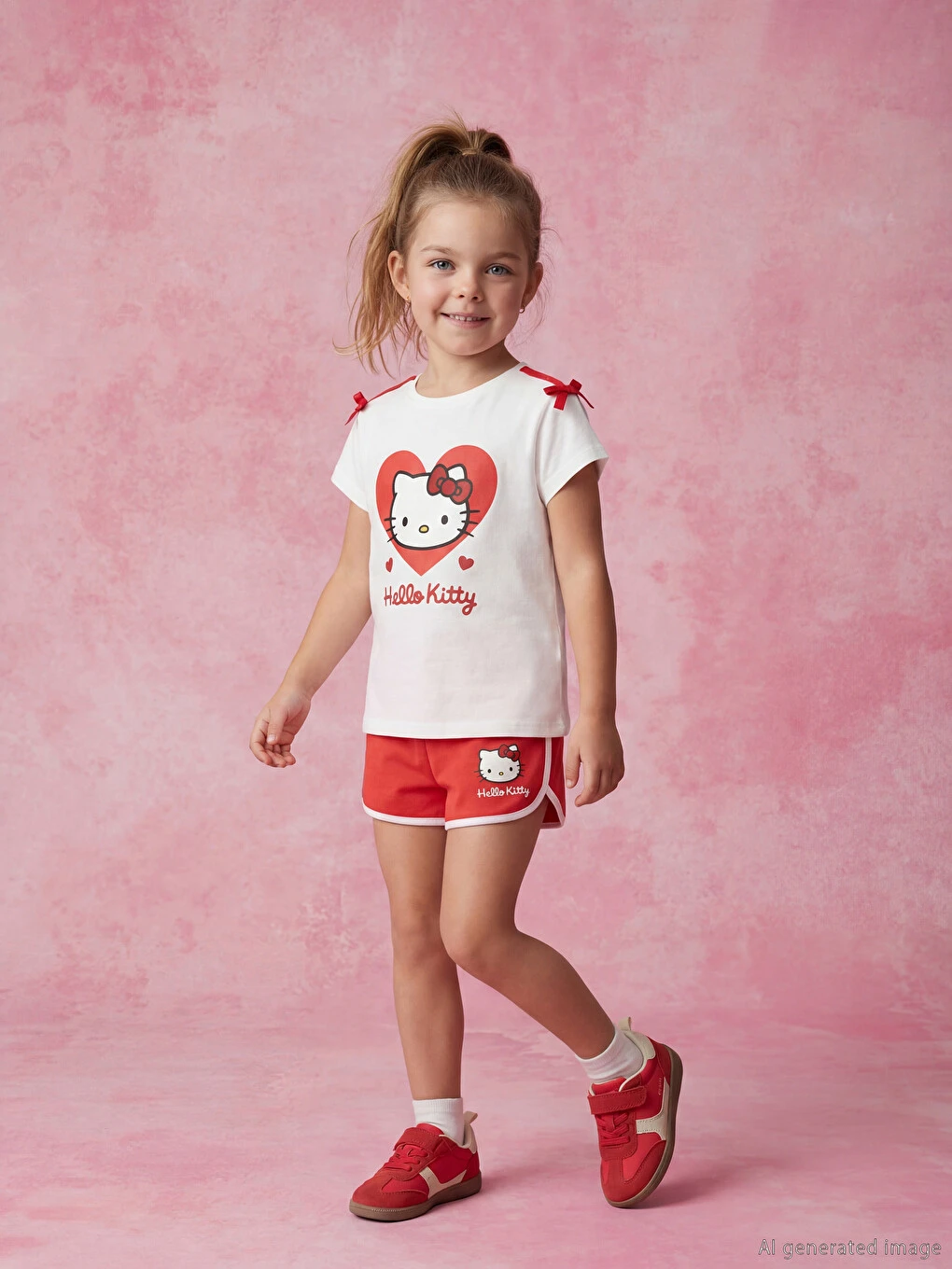 LCW Kids Hello Kitty Štampani Šorts I Majica Za Devojčice