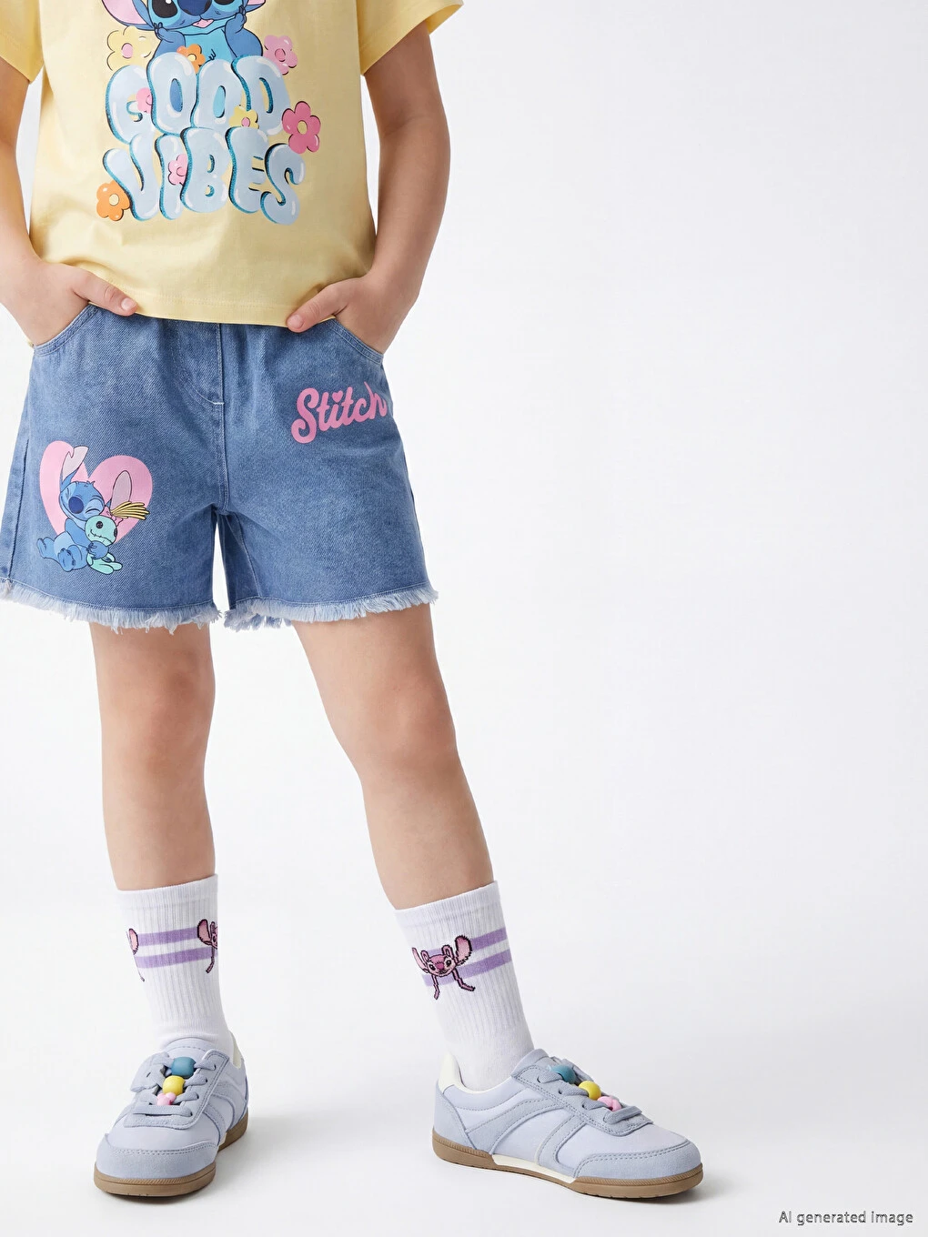 LCW Kids Lilo & Stitch Štampani Teksas Šorts Za Devojčice