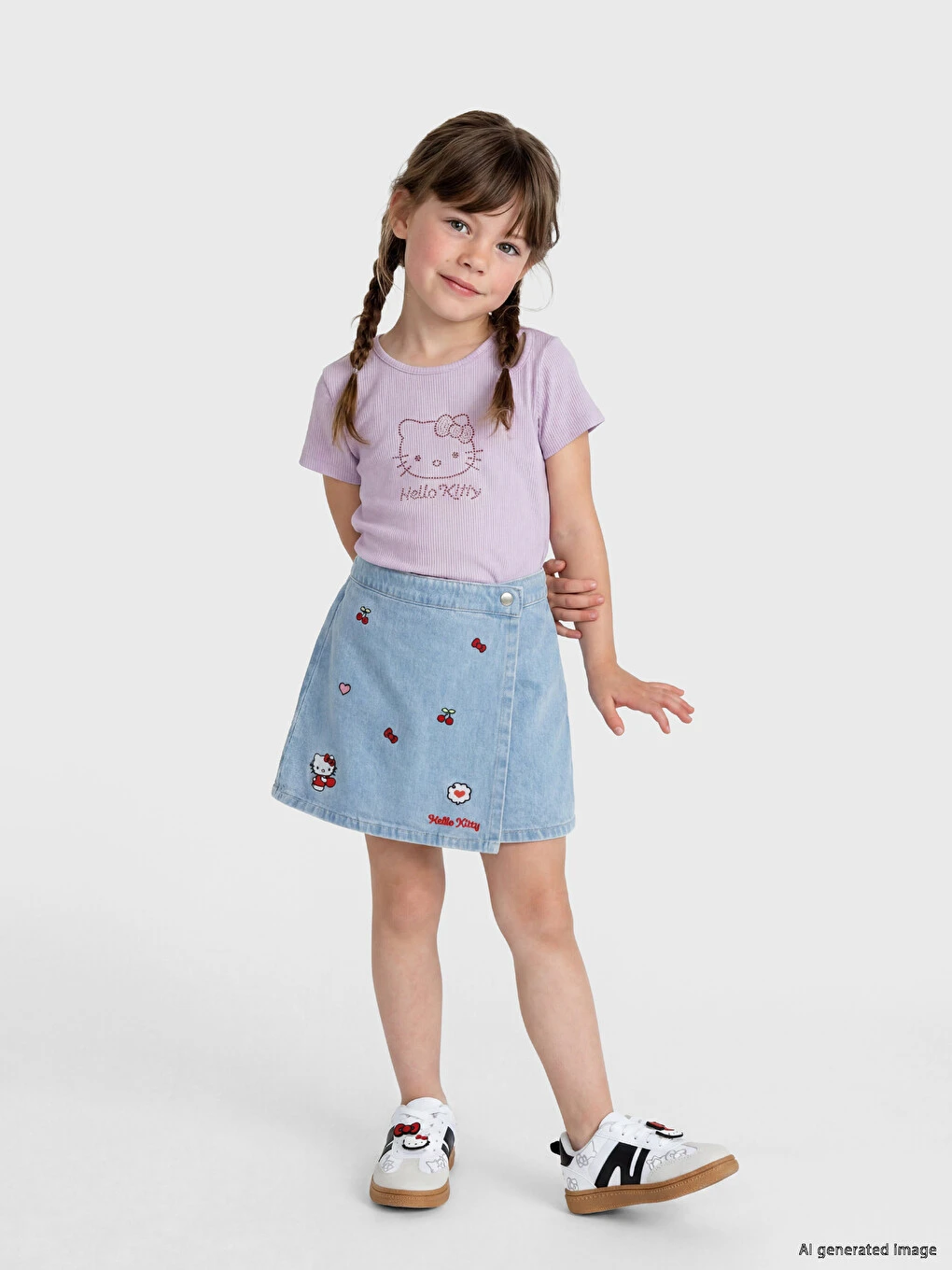 LCW Kids Hello Kitty Rebrasta Majica Za Devojčice Ukrašena Cirkonima