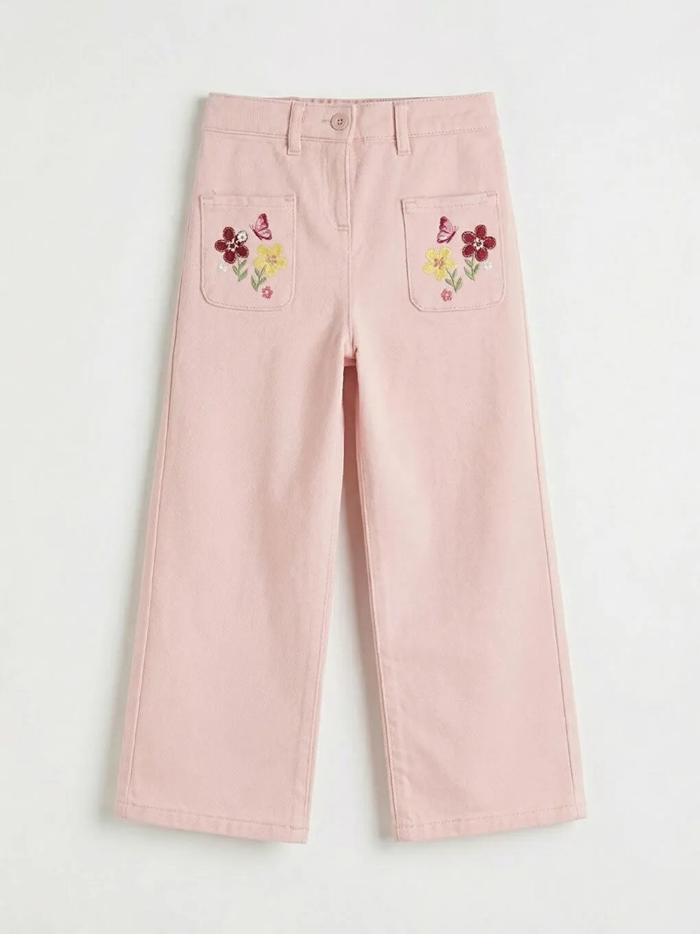 LCW Kids Dečije Ženske Vežene Pantalone Od Kepera Širokih Nogavica