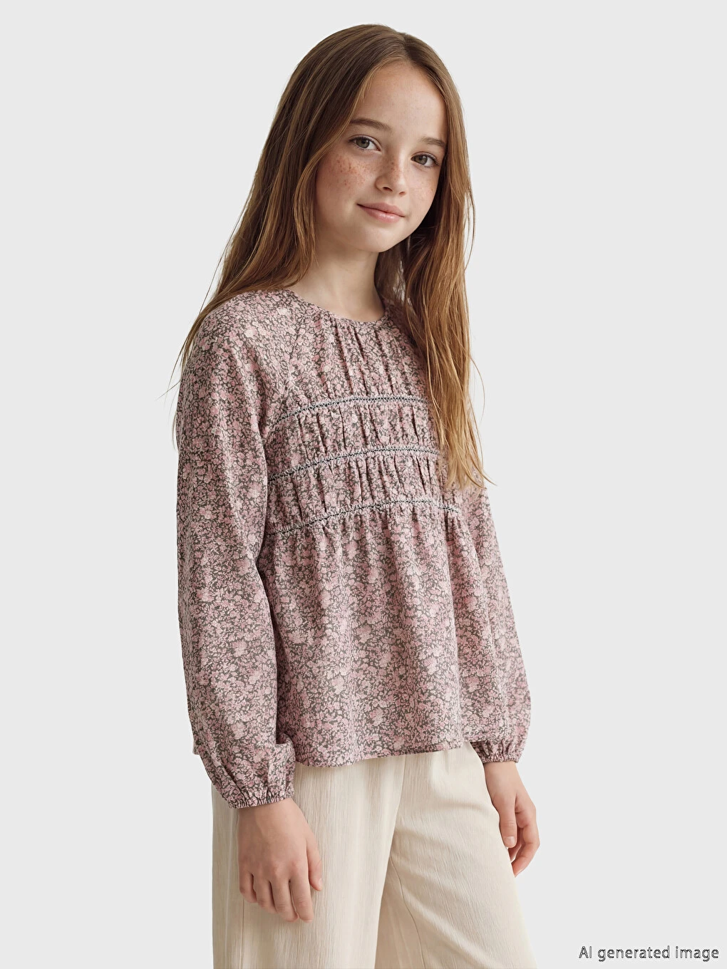 LCW Kids Devojačka Bluza Sa Cvetnim Dezenom I Okruglim Izrezom