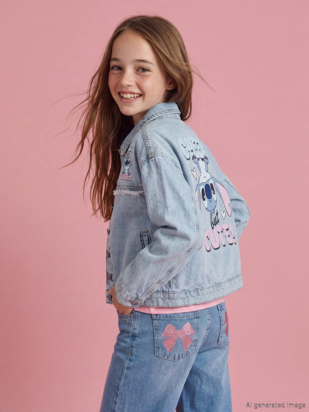 LCW Kids Dečija Teksas Jakna Sa Stitch Štampom