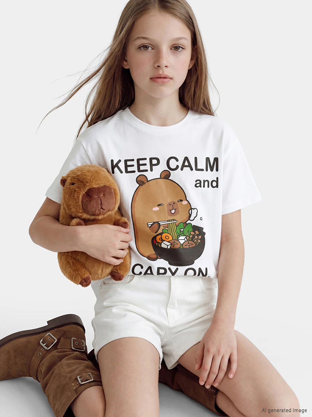 LCW Kids Majica Sa Okruglim Izrezom Capyfun Sa Štampom Za Devojčice