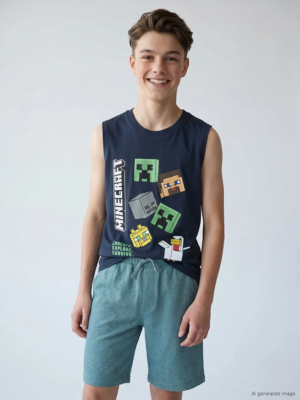 LCW Kids Majica Bez Rukava Sa Okruglim Izrezom Minecraft Štampana Za Dečake