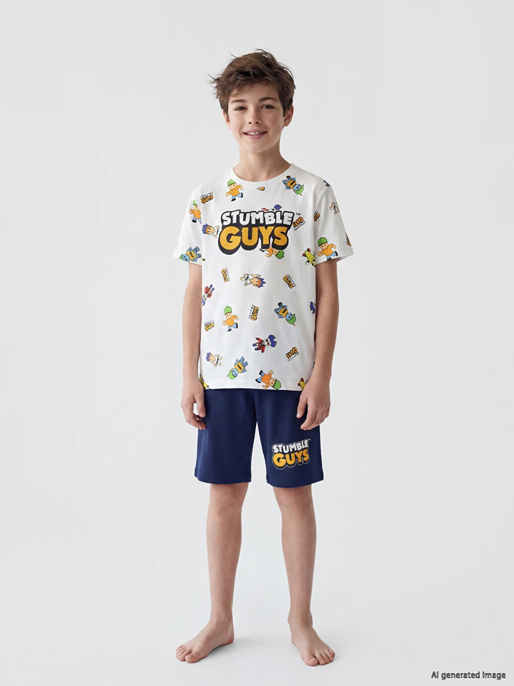 LCW Kids Stumble Guys Štampani Dečiji Kratki Pidžama Komplet