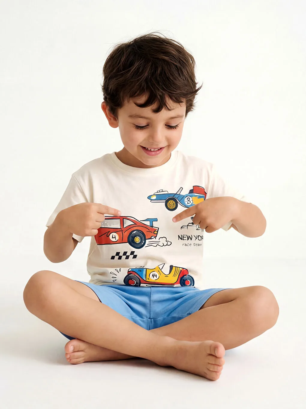 LCW Kids Dečiji Kratki Pidžama Komplet Sa Štampom Automobila