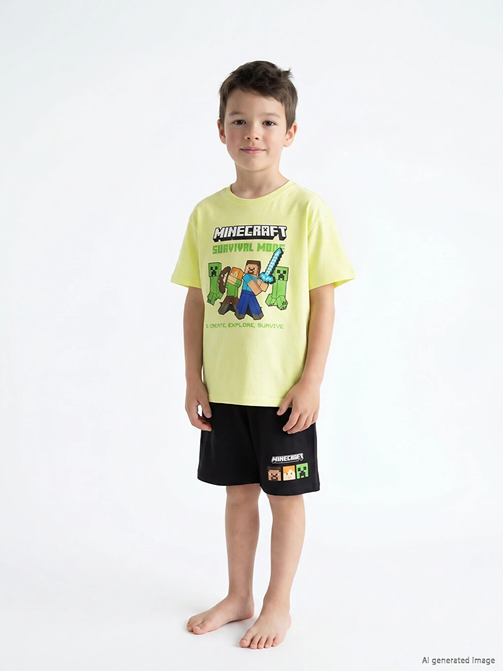 LCW Kids Minecraft Štampani Dečiji Kratki Komplet Pidžame
