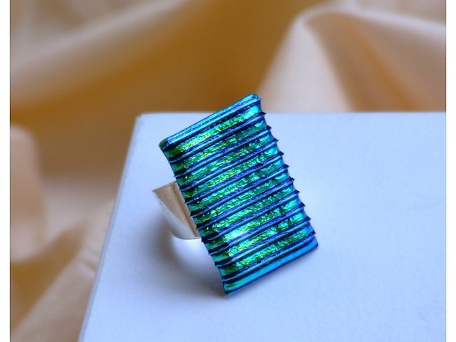 PRSTEN Dichroic Staklo - PLAVO-ZELENE LINIJE 2