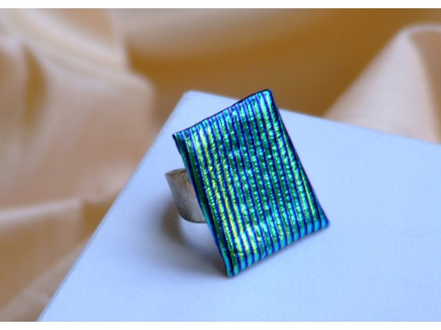 PRSTEN Dichroic Staklo - PLAVO-ZELENE LINIJE 1