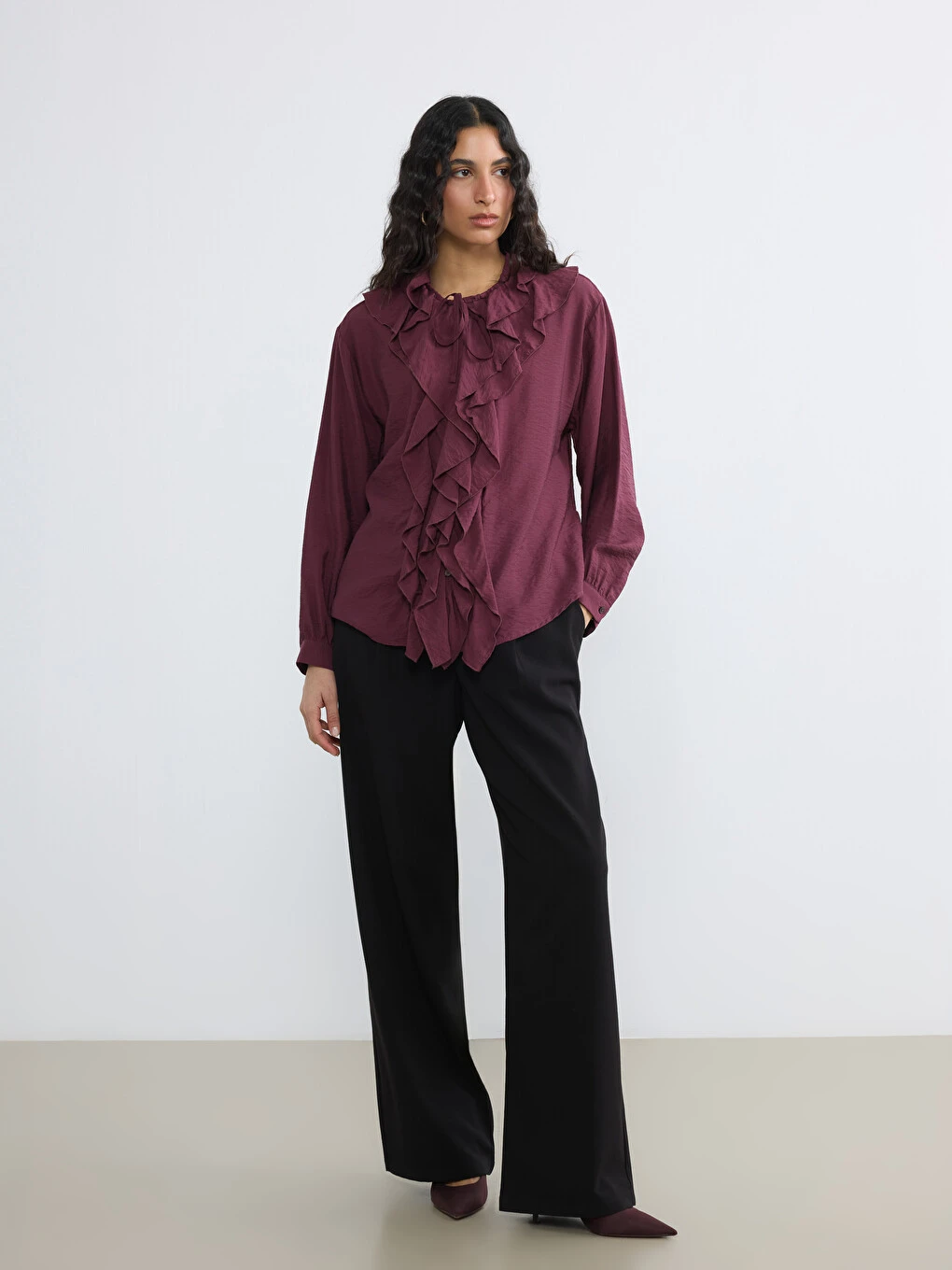 LCW Modest Bluza Za Žene Sa Kragnom Na Vezanje I Naborima, Prevelika