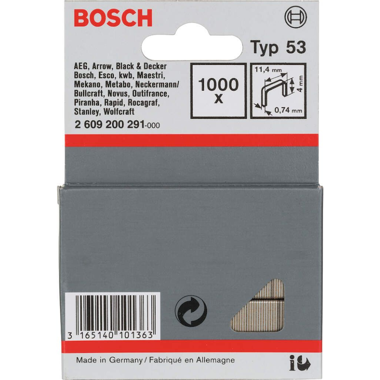 Bosch – Spajalica od tanke žice tip 53 11,4 x 0,74 x 4 mm – 2609200291