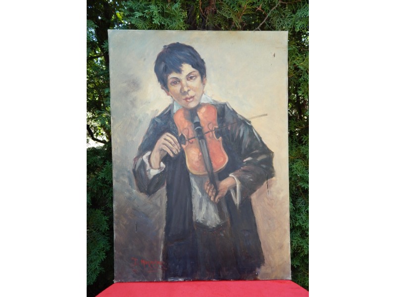 Decak sa violinom, ulje na platnu, D. Marmolaro