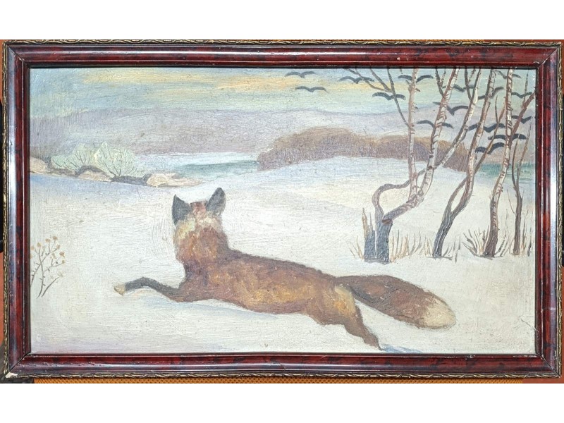 Lisica u snegu, ulje, 44,5x25,5