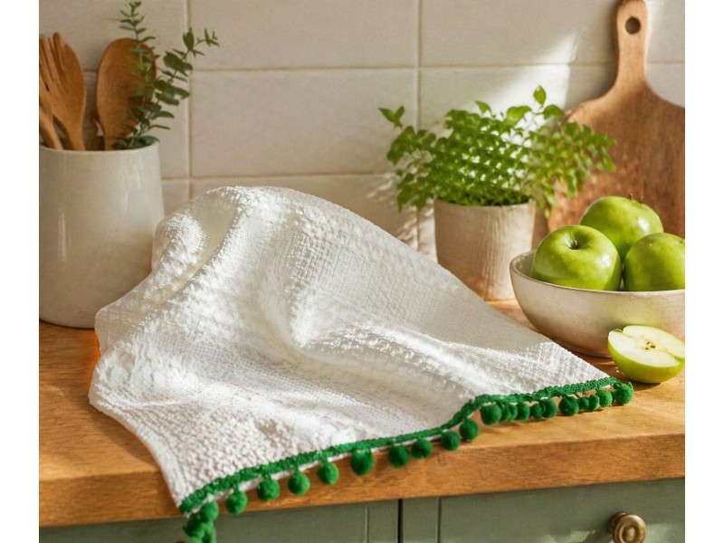 Vafl kuhinjska krpa sa pom-pom trakom