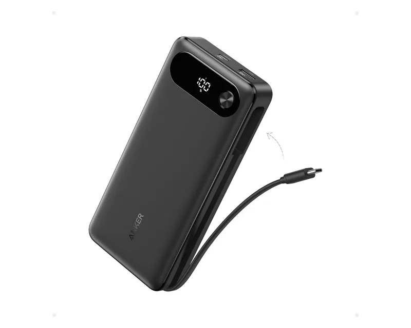 ANKER 20000mAh, 87W, sa ugrađenim USB-C kablom na izvlačenje, Power Bank crni