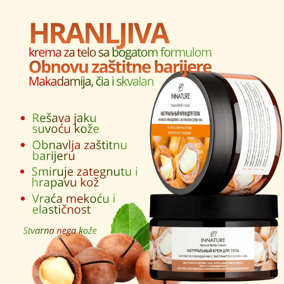 INNATURE Krema za obnovu barijere kože tela — makadamija, čia i skvalan 250 ml