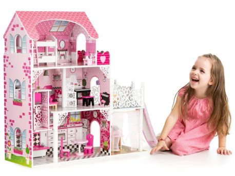 ECO TOYS DRVENA KUĆICA ZA LUTKE SA LIFTOM XXL