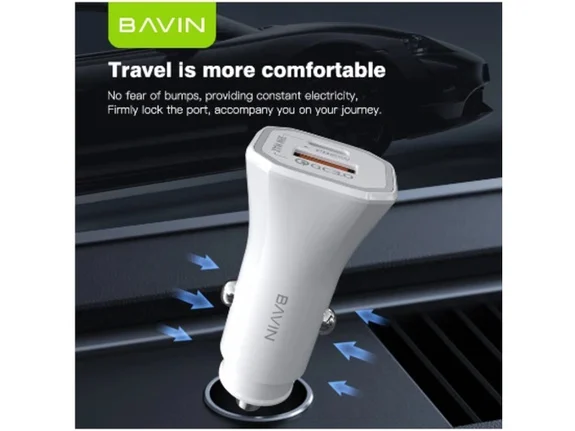 Bavin Auto punjač 20W PD QC3,0 USB&Type C bela