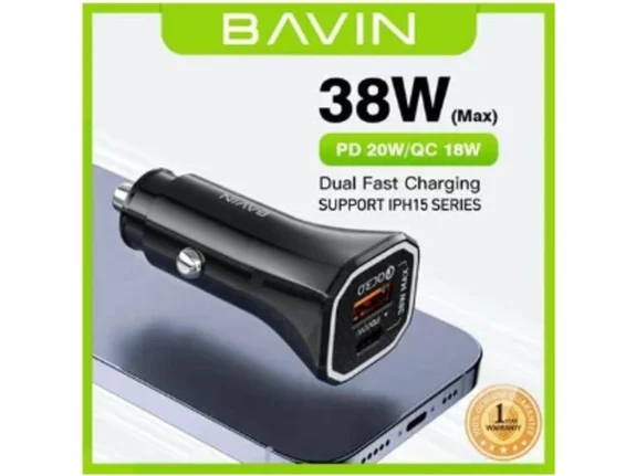 Bavin Auto punjač PD20W QC3.0 USB-A + USB-C