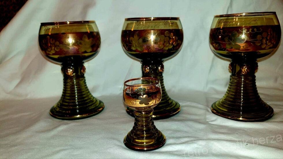 Kolekcija vintage njemačkih čaša – Pozlata i gravura Roemer