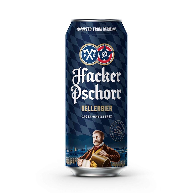 Hacker Pschorr pivo kellerbier limenka 0.5l