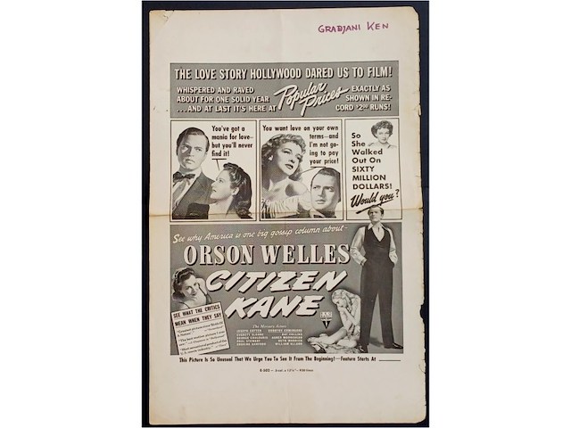 1941 Citizen Kane - ORIGINAL Orson Welles advert