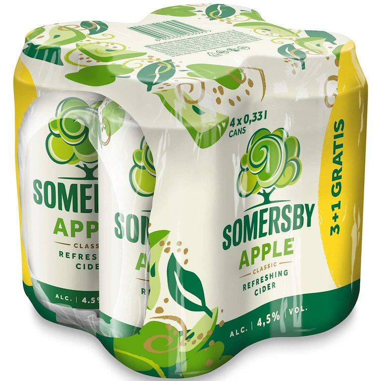 Cider somersby jabuka 0.33l can 3+1 gratis