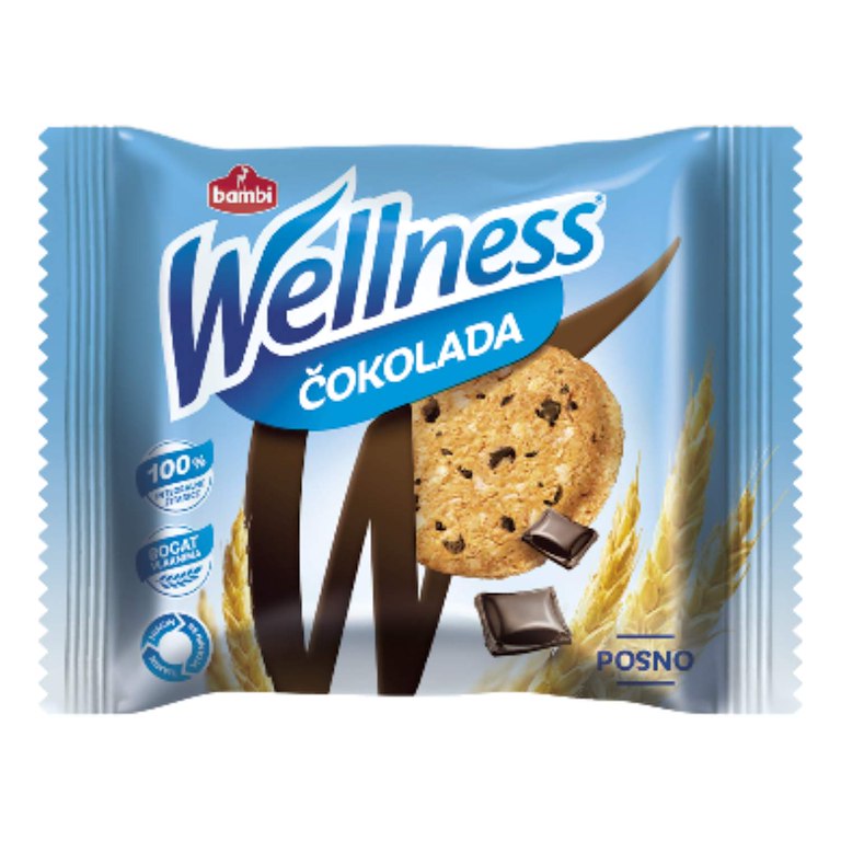 Wellness keks integralni sa komadićima čokolade 42g wellness