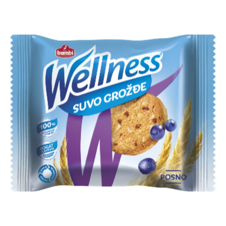 Wellness keks integralni sa suvim grožđem 42g wellness