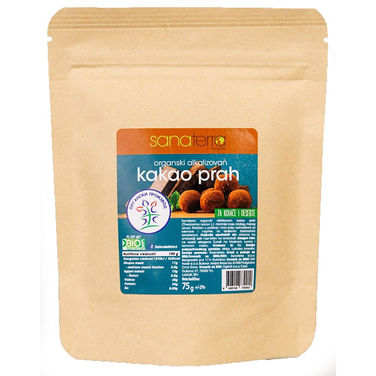 Sanaterra kakao prah org alkalizovan 75g sanaterra