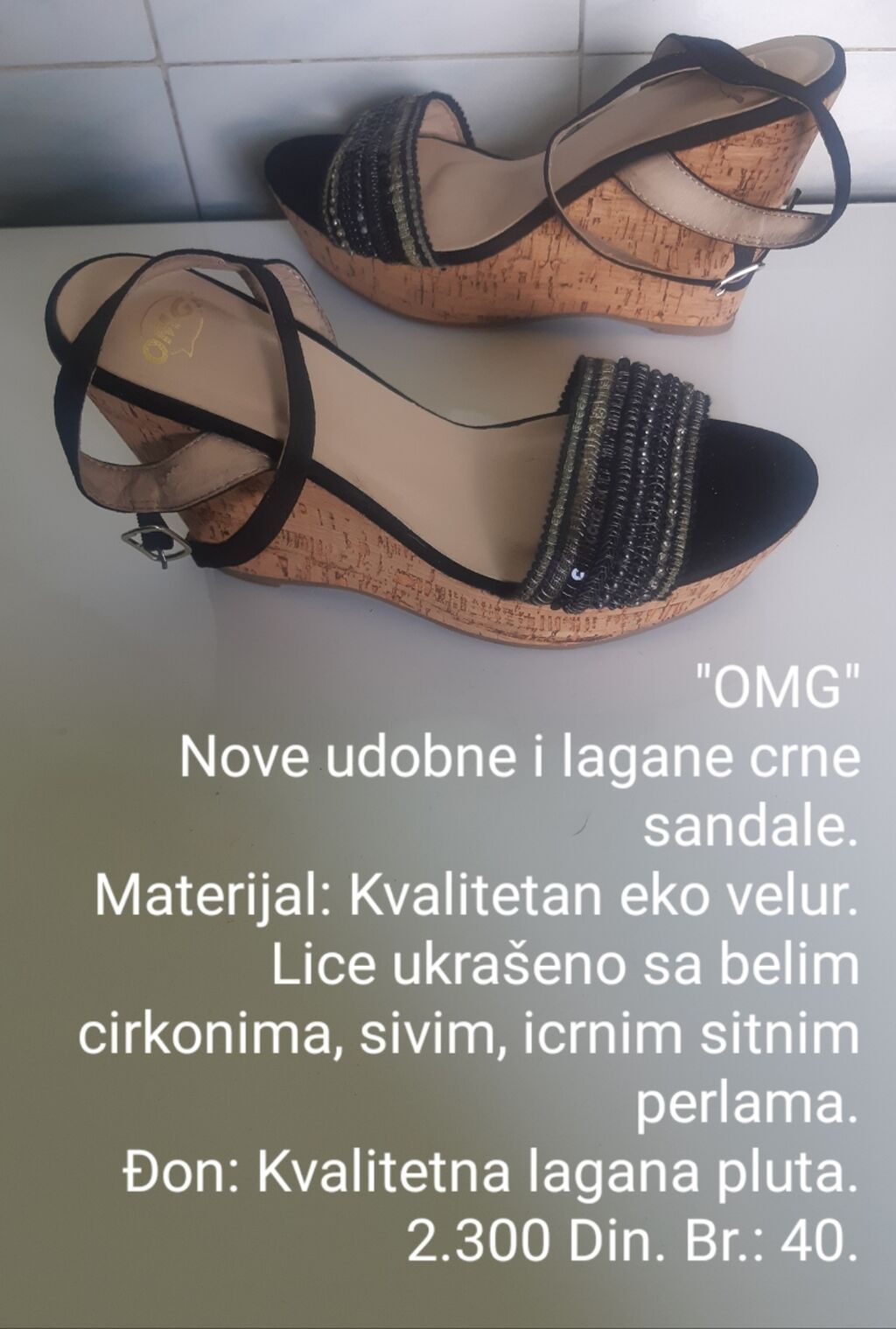 “OMG” ženske crne sandale na punu petu - Udobne i lagane - Materijal