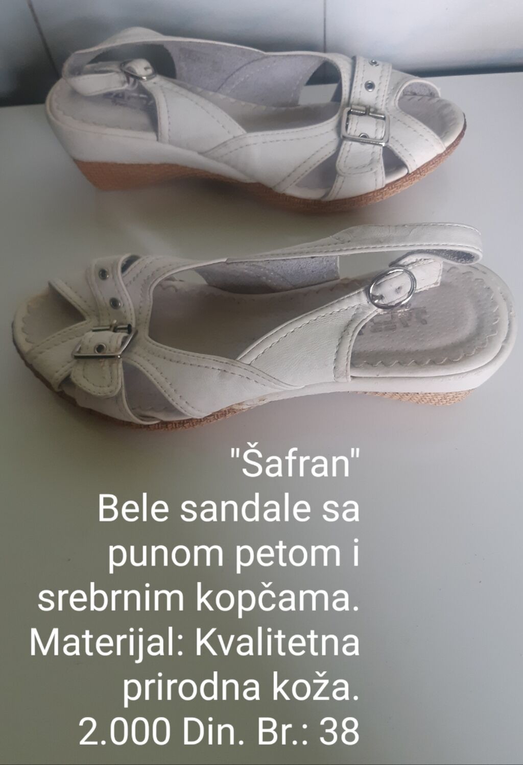 Šafran – bele ženske sandale na punu petu - Veličina: 38 - Materijal