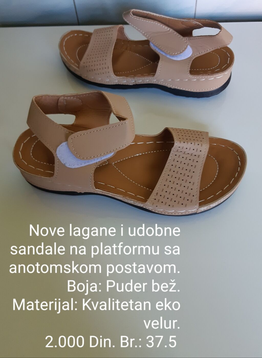 Ženske sandale na platformu sa anatomskom postavom. - Boja: puder bež