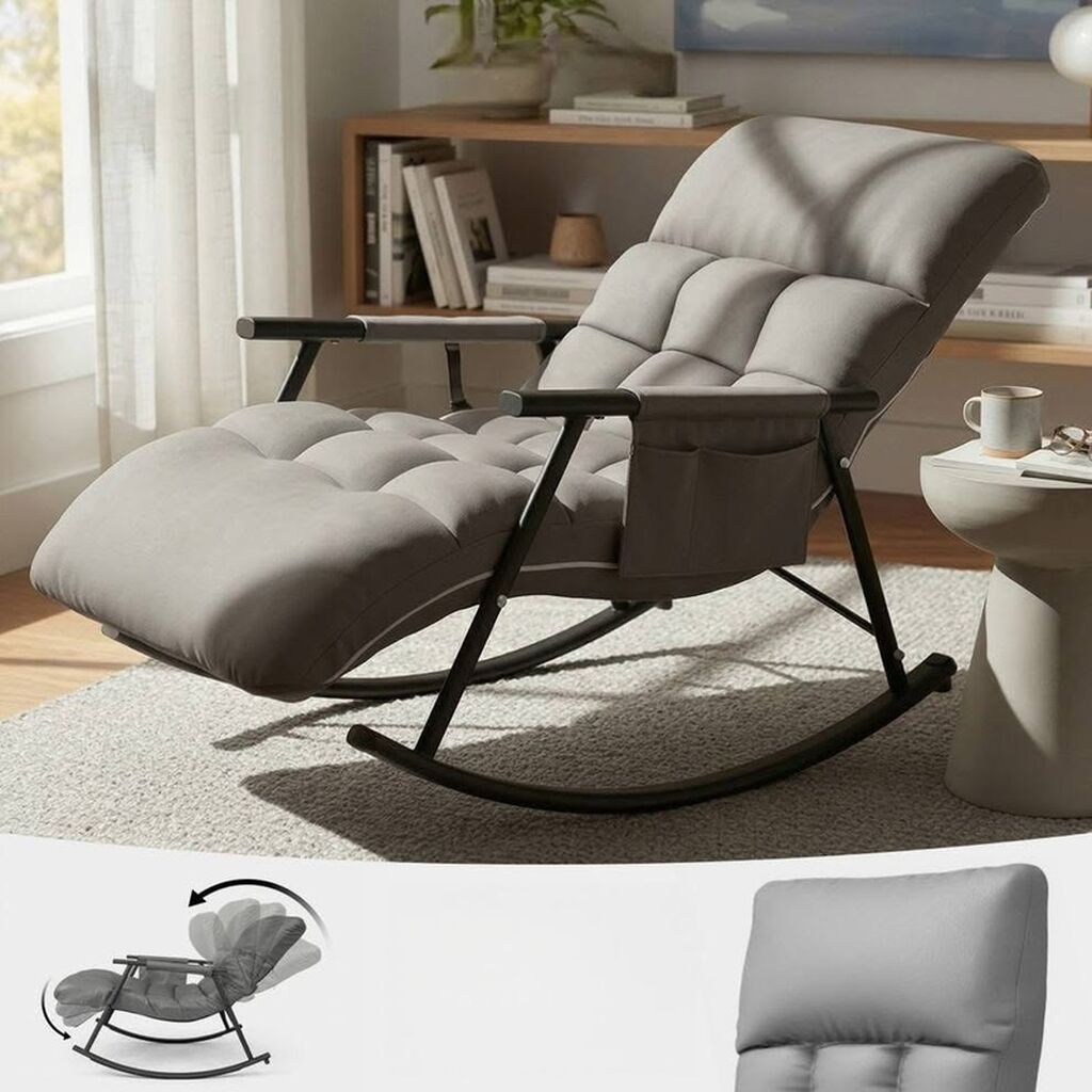 Elegantna ljuljaška stolica u nordijskom stilu sive boje ✨ ➡   Cena