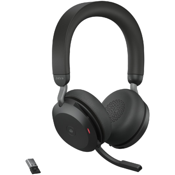 JABRA EVOLVE2 75, Link380a MS Stereo Black, EVOLVE2 75 headset Black MS, Link 380 BT adapter USB-A MS,1.2m USB-C to USB-A cable, carry pouc