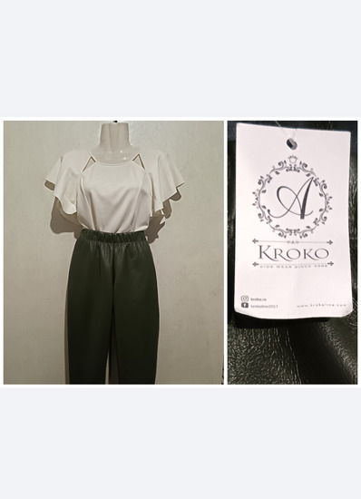 Maslinaste kožne KROKO pantalone/helanke