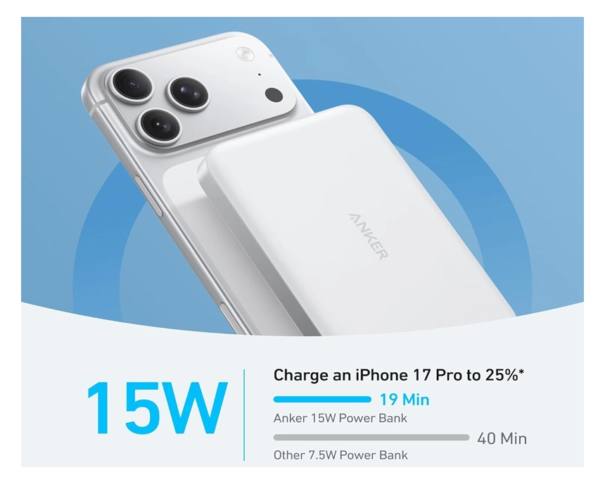 ANKER MagGo 10000mAh, 15W, magnetno bežični power bank, beli