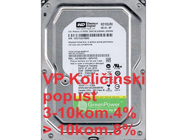 HDD 3.5 * 1TB WD10EURX WD AV-GP Green IntelliPower 64MB SATA3 (4999)