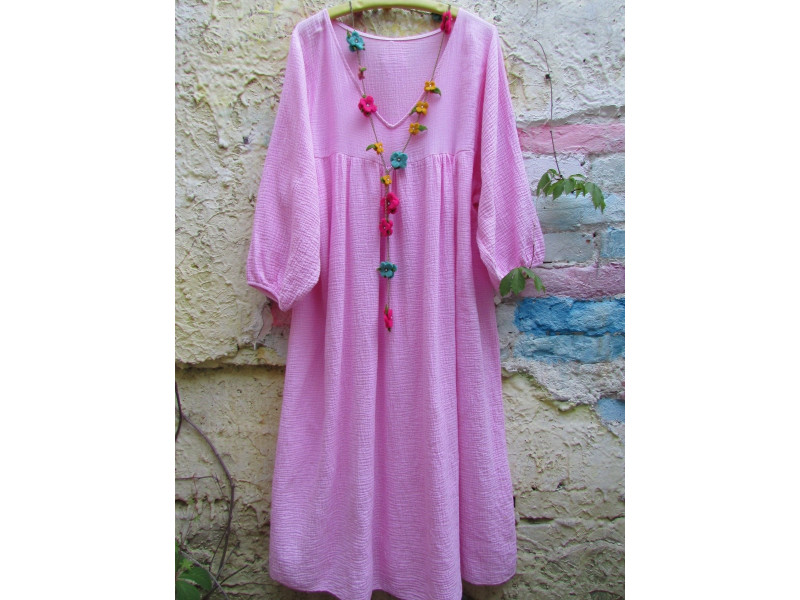 ITALY, duga,ružičasta, boho, oversize haljina, pamuk,XL