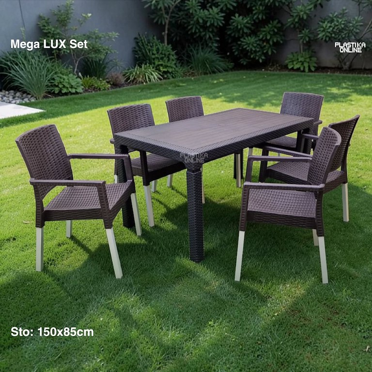 Baštenska garnitura MEGA LUX (150x85cm i 6 stolica sa alu nogama) antracit