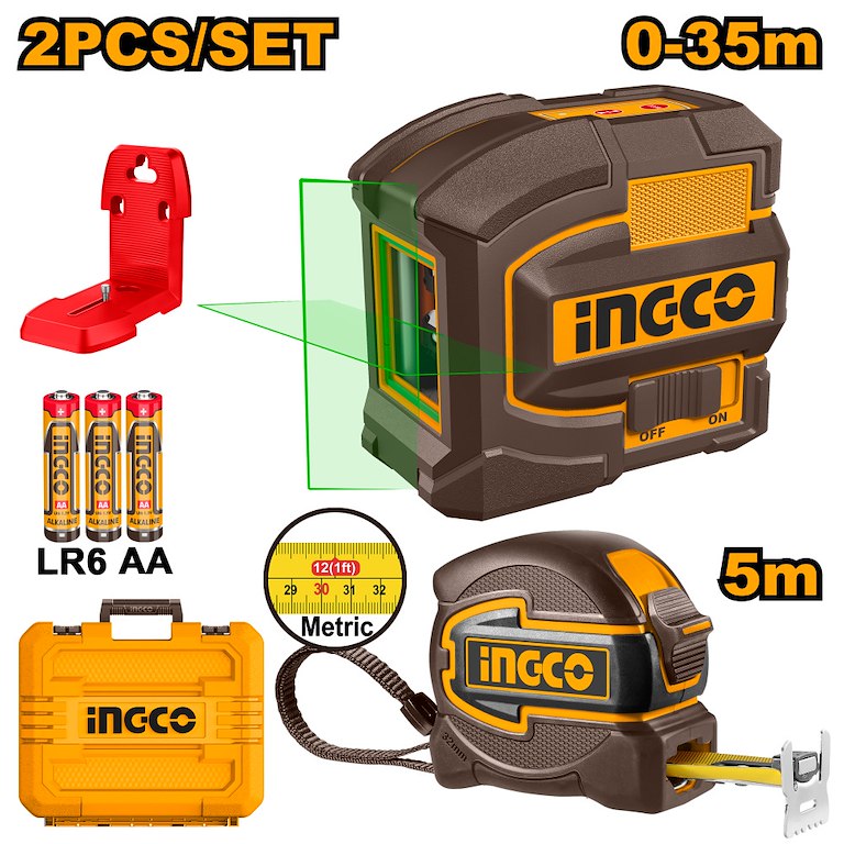 NETO M HLL680081-1 MERNI SET (SAMONIVEL LASER 0-35M + METAR 5M) SUPER INGCO