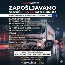 Stalan posao
Posao za vozače C i CE kategorije rad u Nemačkoj